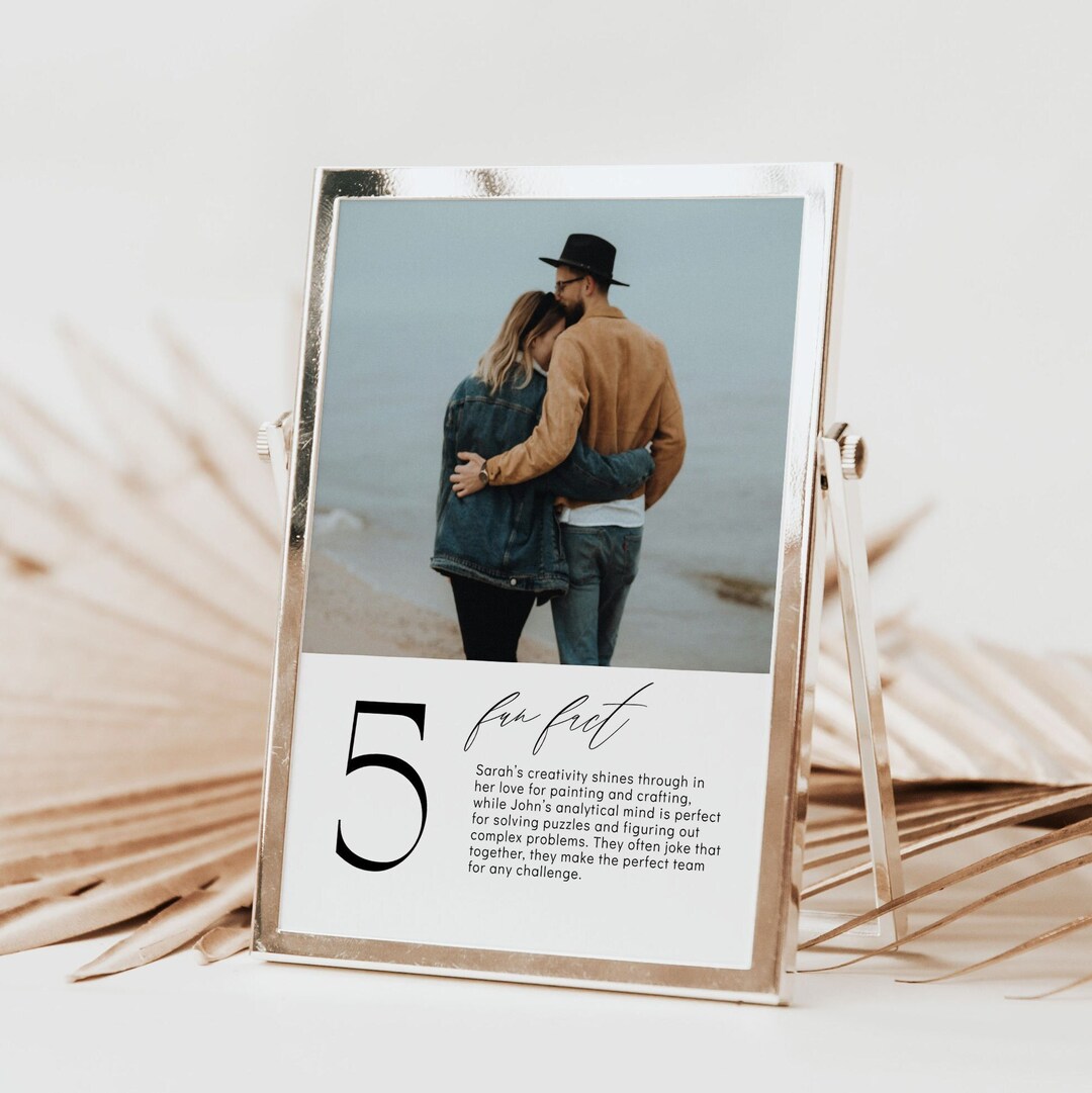 Fun Facts Table Number Template With Photo Modern Love Story Table Sign ...