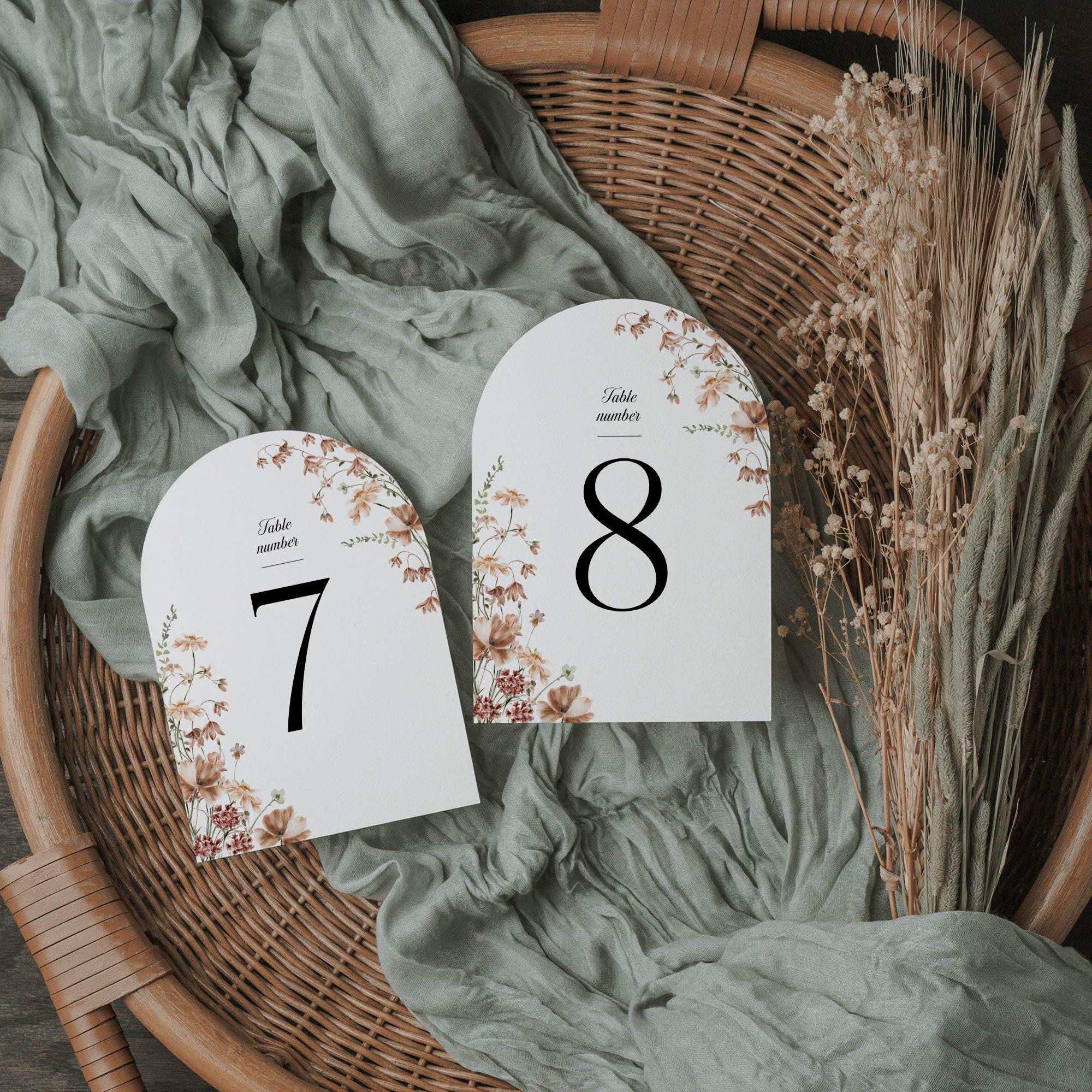 Printable Arch Table Number Template With Wildflowers, Arched Floral ...
