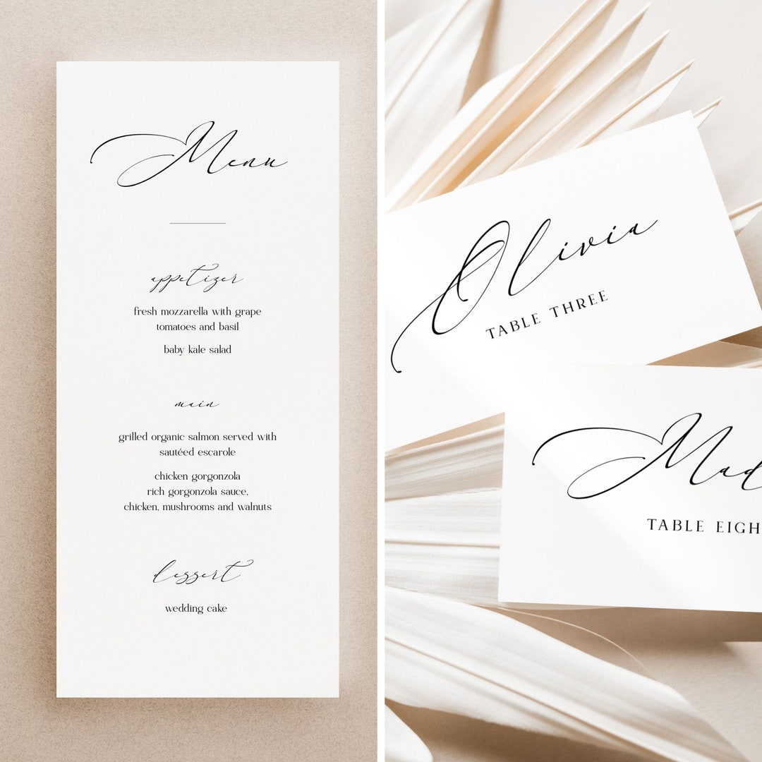 Printable Wedding Menu and Place Card Template With Script Font ...