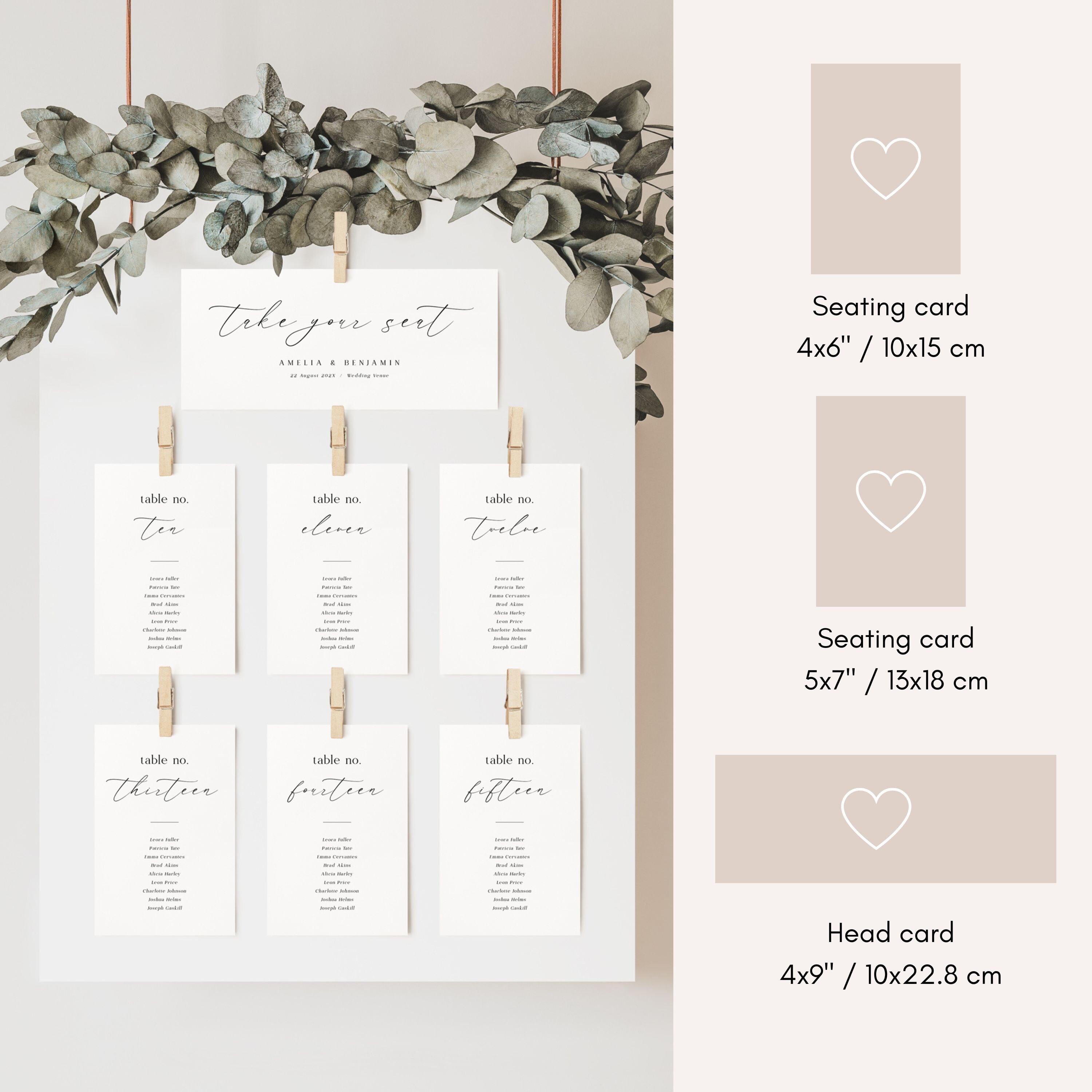 Minimalist Table Plan Card Templates With Calligraphy Font, Seating ...