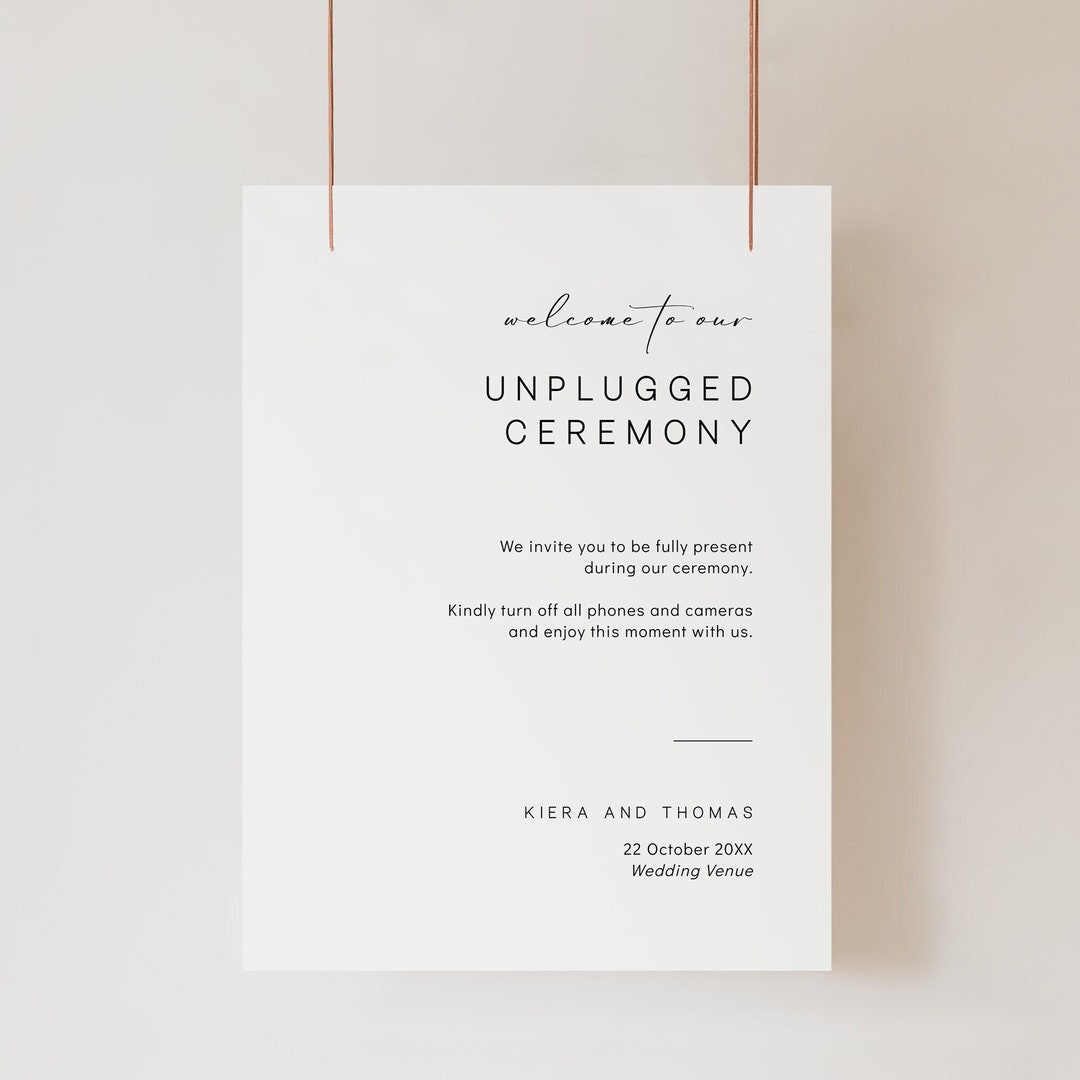 Unplugged Ceremony Sign Template, Modern Wedding Welcome Signage ...