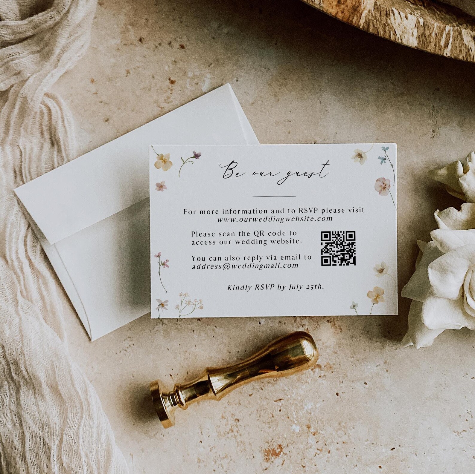 Printable RSVP With QR Code and Calligraphy Font, Minimalist Floral ...