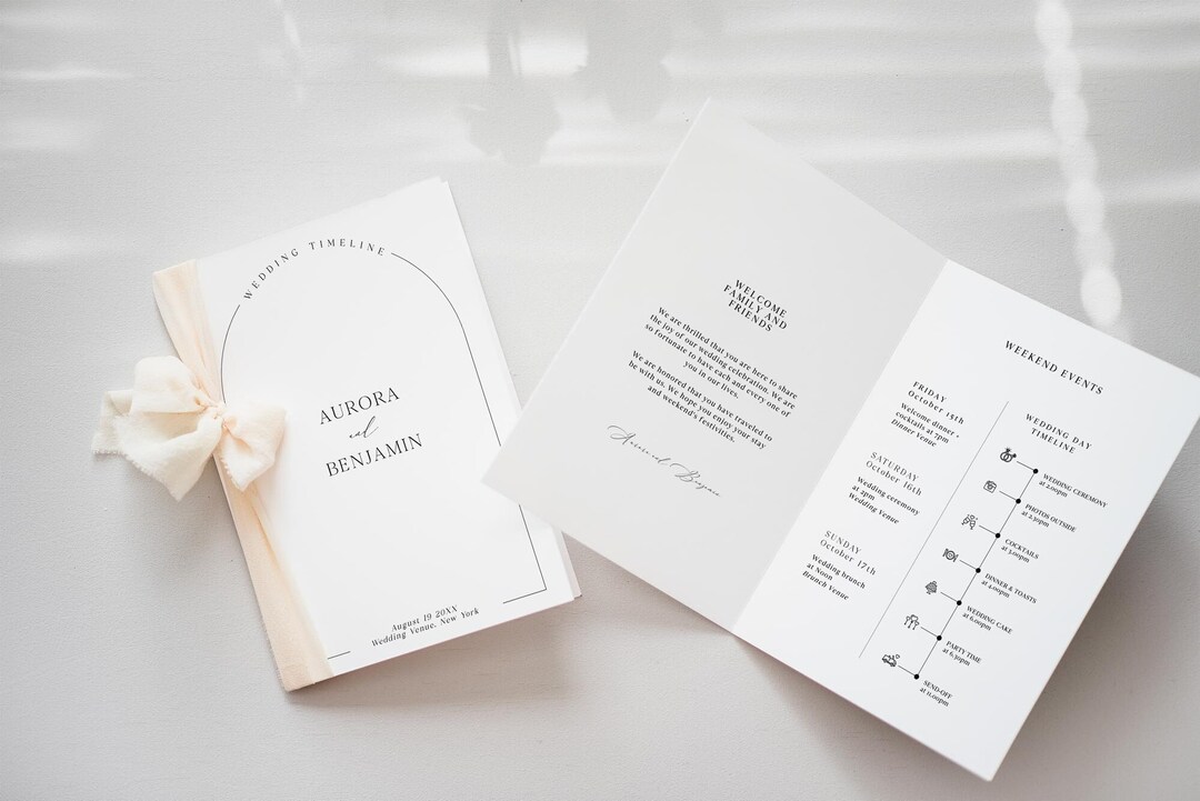 Modern Wedding Program Template Elegant Order of Service With Arch Shape Boho Wedding Timeline ...