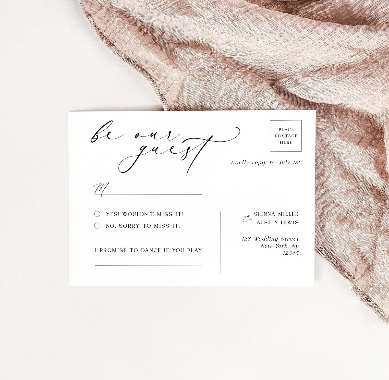 Modern RSVP Postcard With Script Font, Minimalist Modern Printable RSVP ...