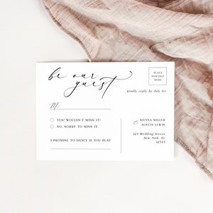 Modern RSVP Postcard With Script Font, Minimalist Modern Printable RSVP ...