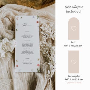 Printable Floral Menu Template, Modern Arch Menu 4x9 Inch With ...