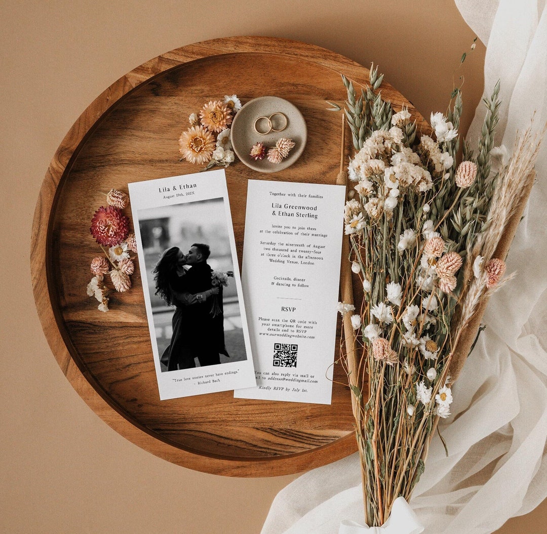 Printable Minimalist 4x9 Invitation Card Template With Photo and QR ...