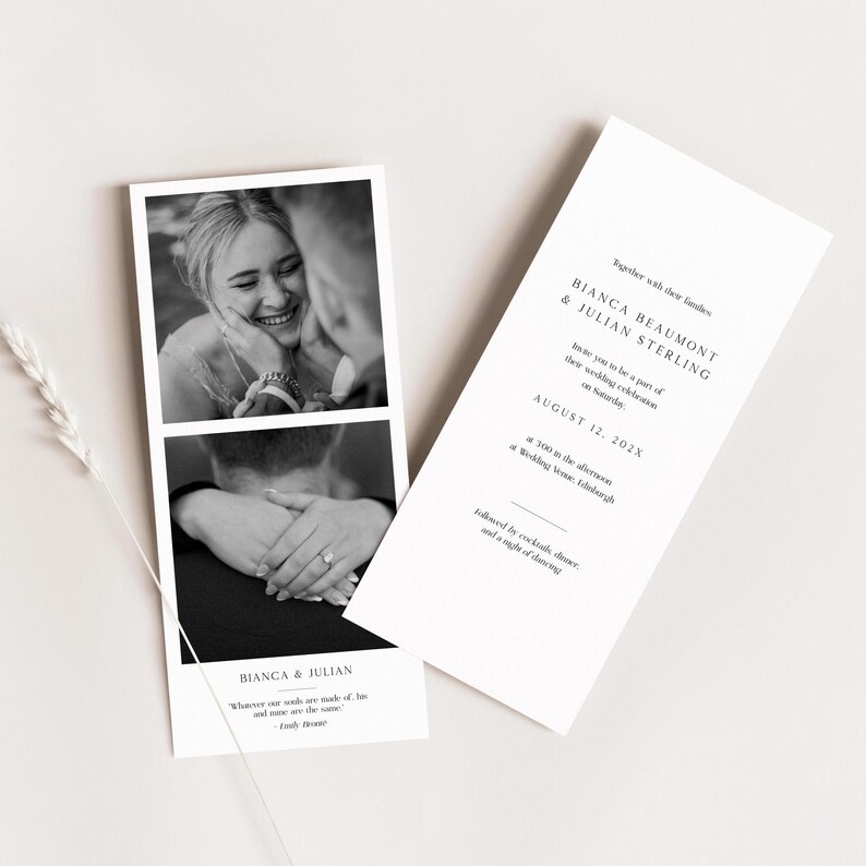 Printable Wedding Invitation Template With Picture, Minimalist 4x9 ...