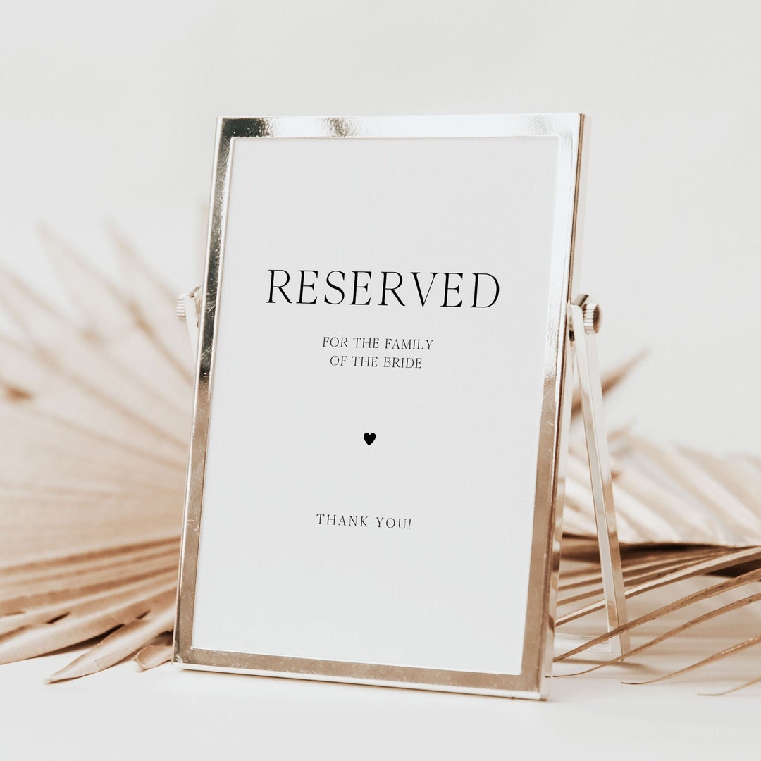 Wedding Reserved Sign, Printable Reserved Sign, Editable Modern Wedding ...