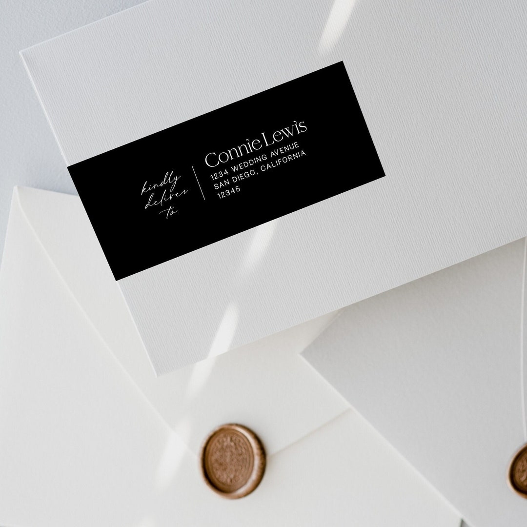 Black Address Label Template for Envelope Addressing Modern Recipient ...
