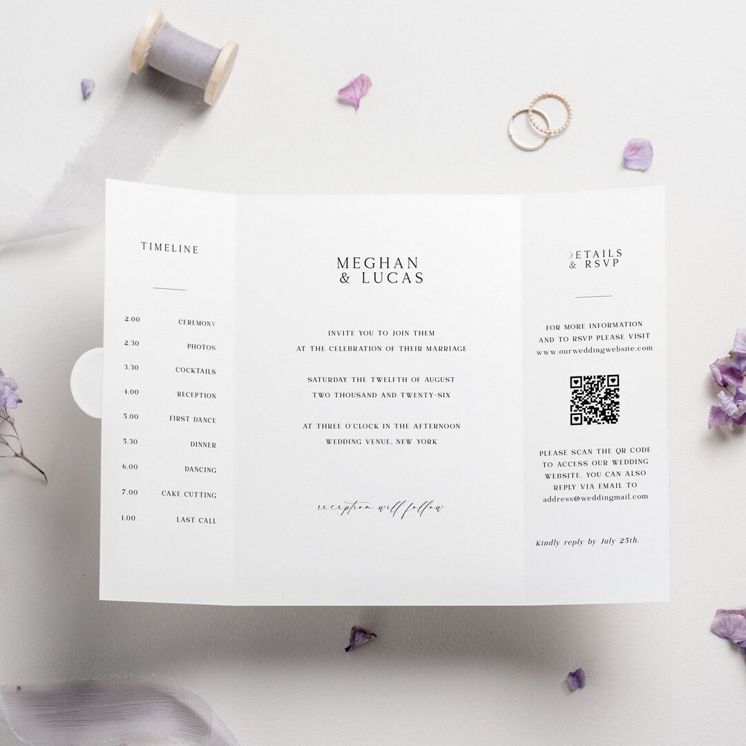 Folded Wedding Invitation Template With QR Code - Etsy