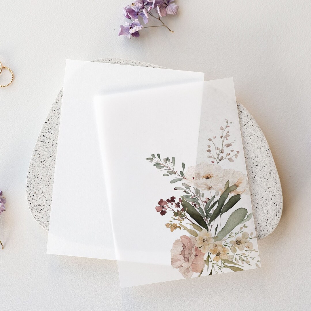 Floral Vellum Overlay for Wedding Invitation, Modern Vintage Wildflower ...