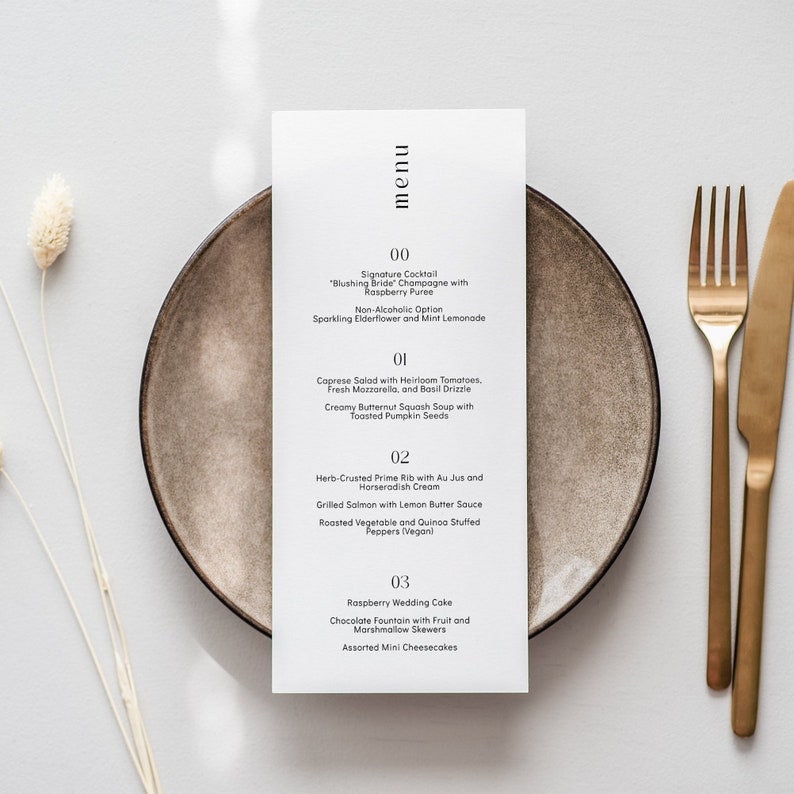Printable Modern Wedding Menu Template Minimalist Dinner Menu - Etsy