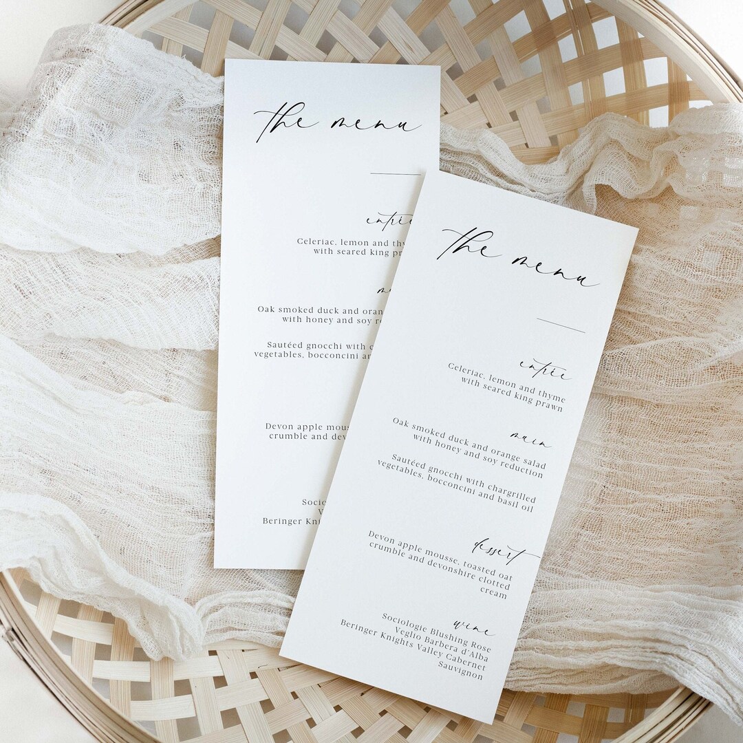 Printable Wedding Menu Template With Calligraphy Font, Elegant Editable ...