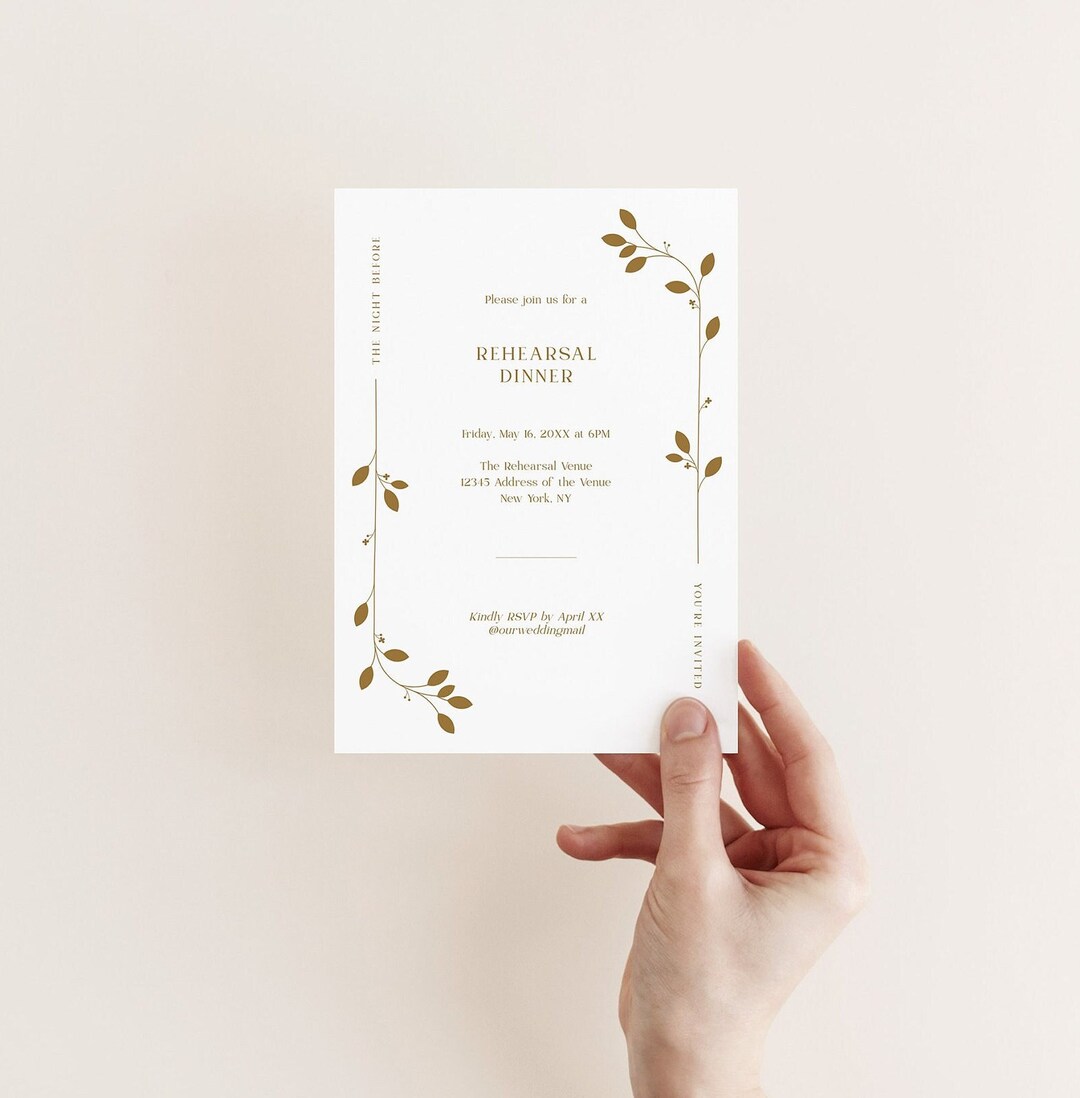 Printable Rehearsal Dinner Invitation Template in Gold Accent, Modern ...