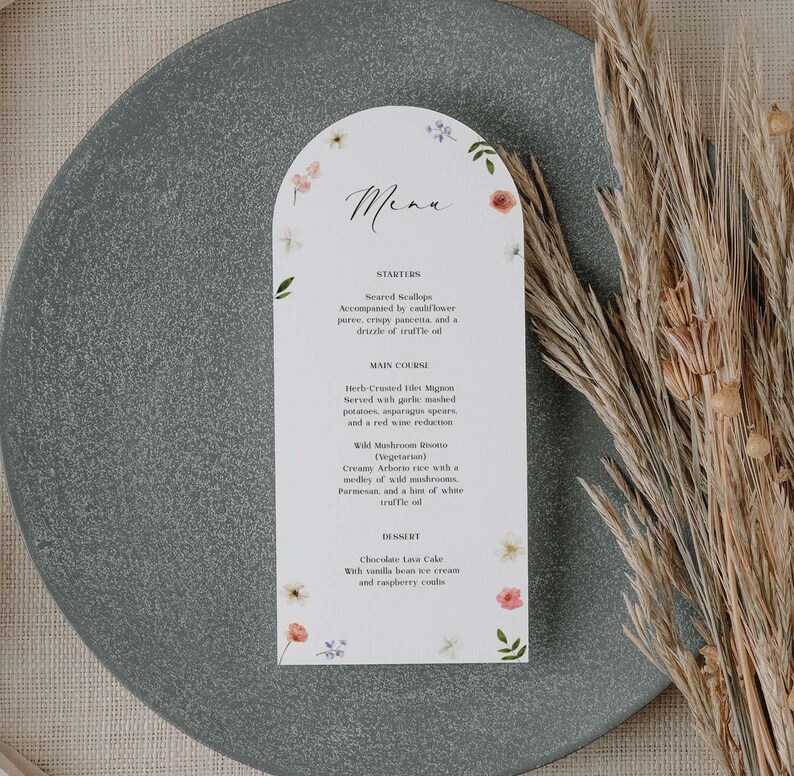 Printable Arch Floral Menu Template, Modern Menu 4x9 Inch With ...
