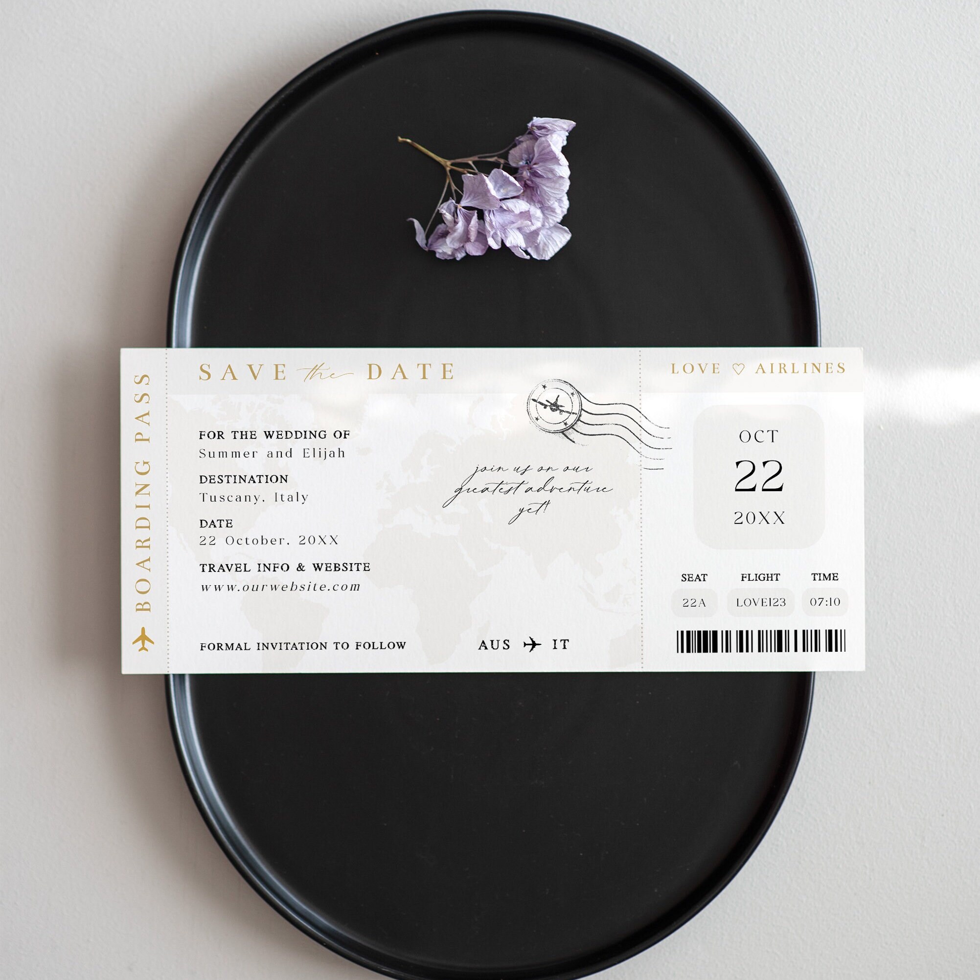 Boarding Pass Save the Date Invitation Template, Modern DIY Boarding ...