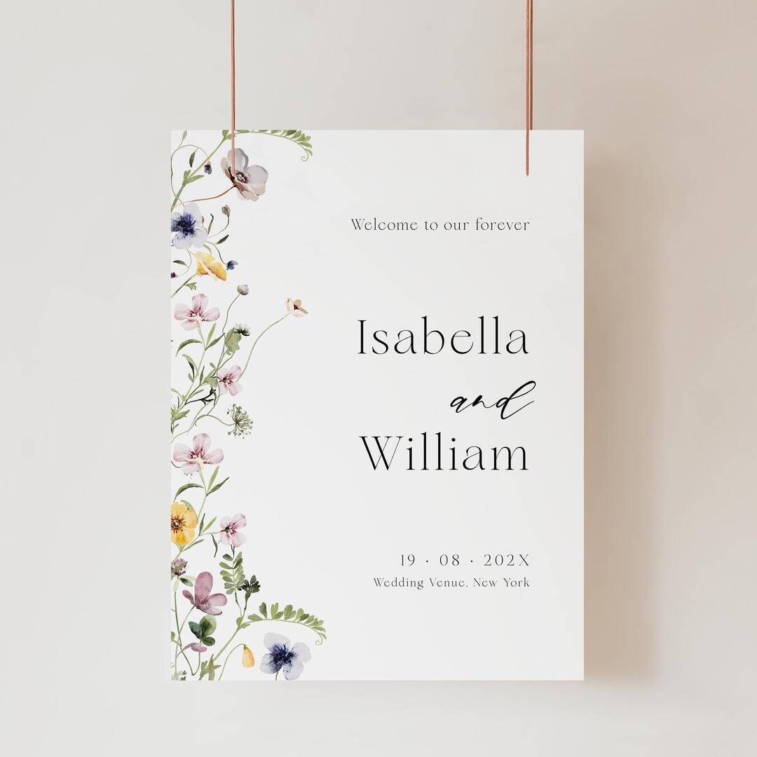 Printable Floral Wedding Welcome Sign With Watercolor Wildflowers ...