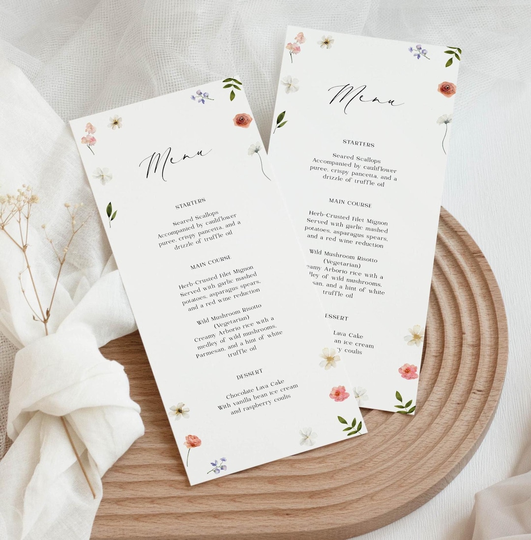 Printable Floral Menu Template, Modern Arch Menu 4x9 Inch With ...
