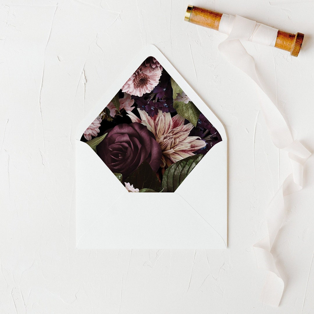 Dark Rose Envelope Liner Template, Printable Peony Moody Wedding ...