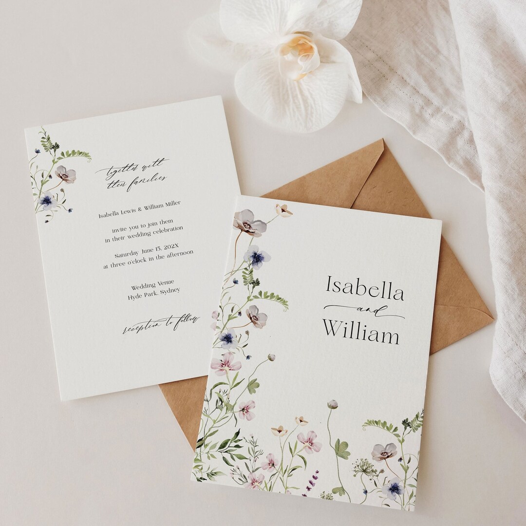 Printable Wildflower Wedding Invitation Template, Floral Invite With ...