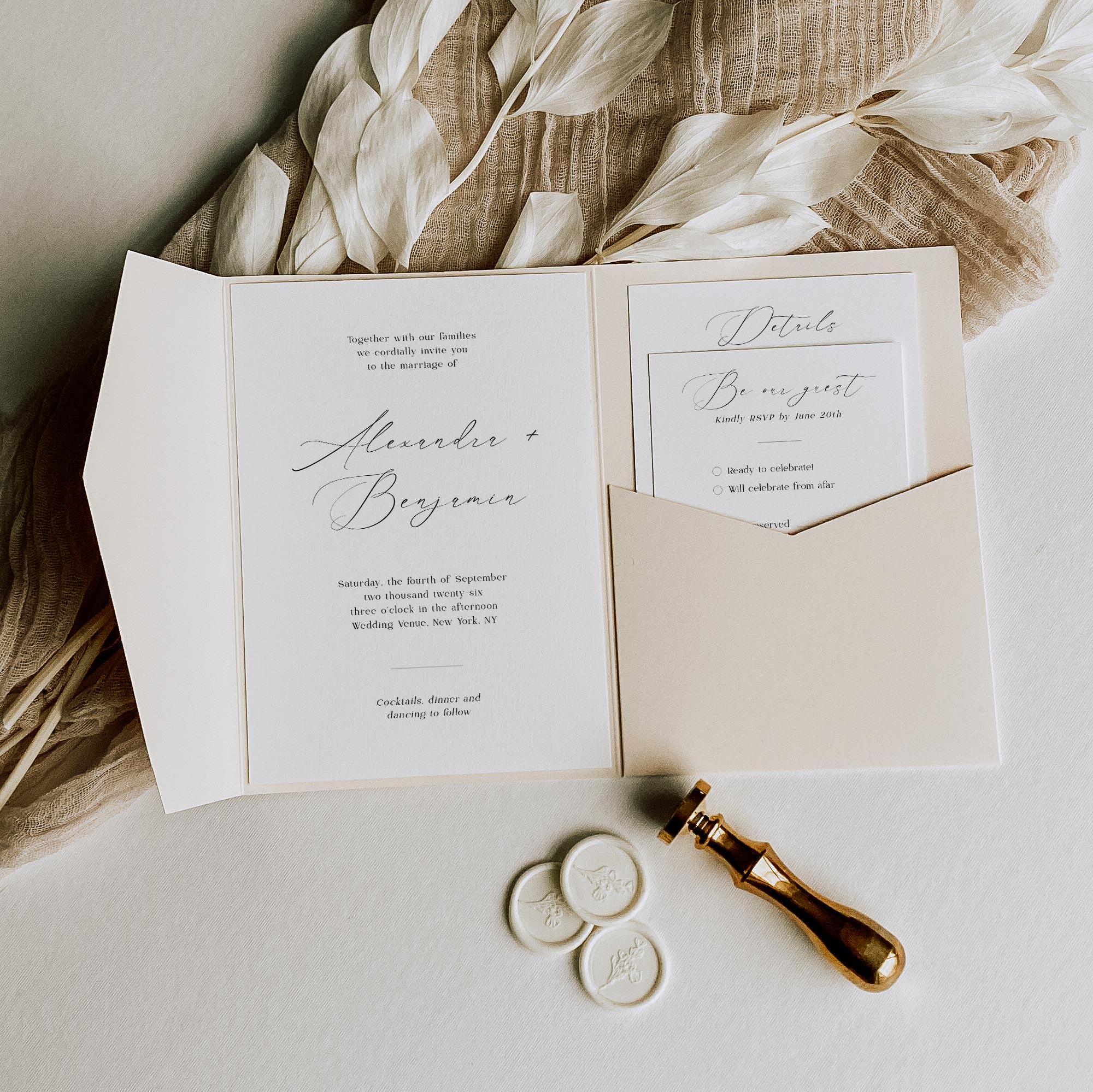 Printable Pocket Wedding Invitation Template Suite, DIY Minimalist ...