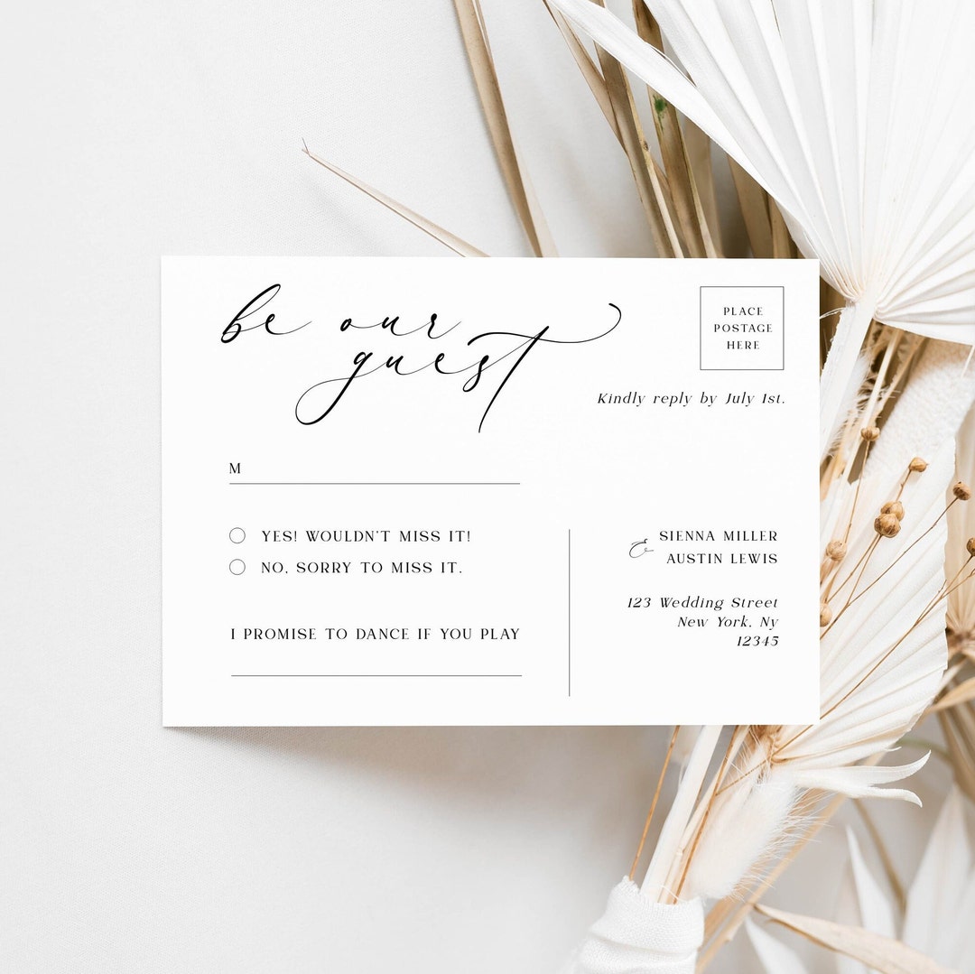 Modern RSVP Postcard With Script Font Minimalist Modern - Etsy