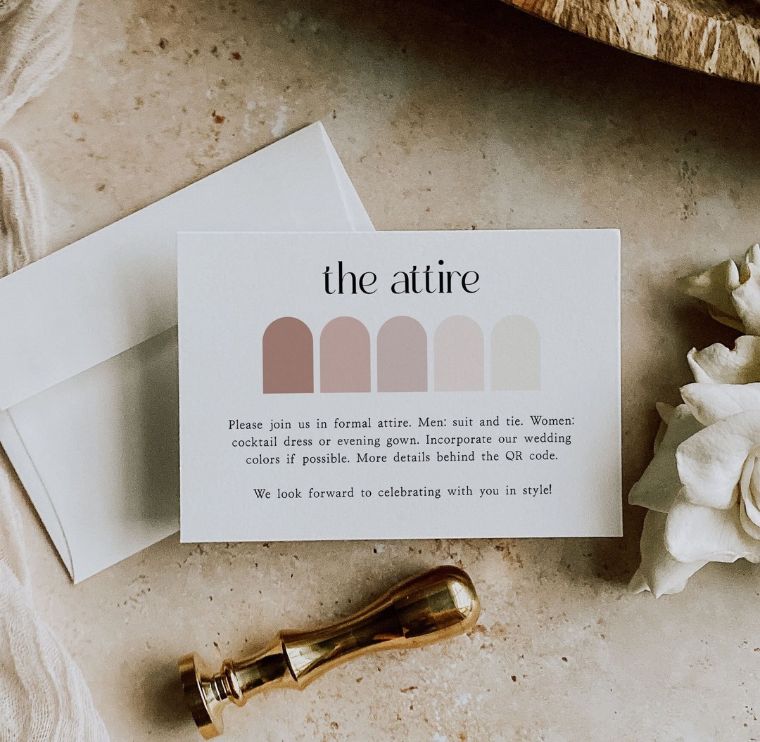 Printable Wedding Attire Card Template With QR Code, Guest Dress Code ...
