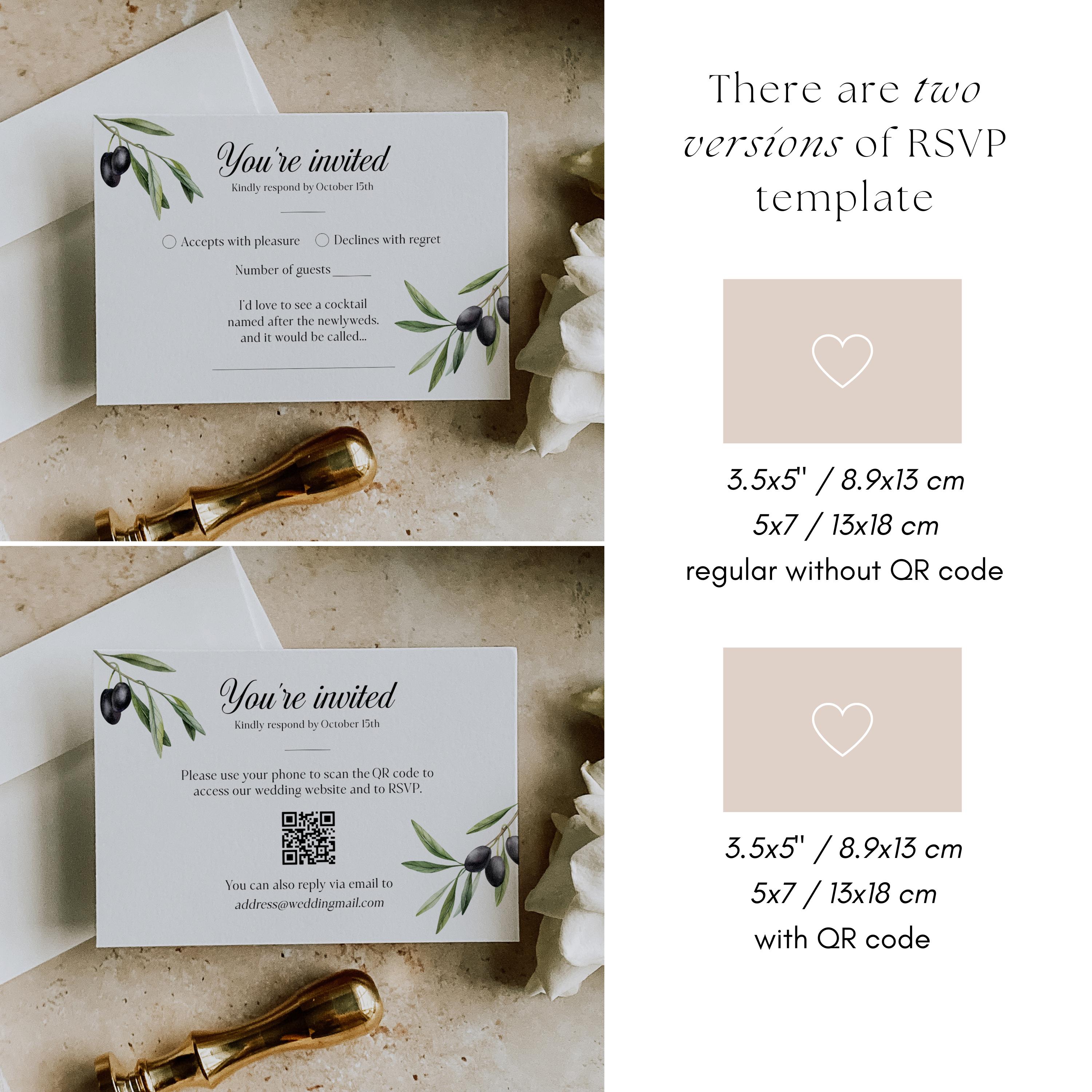 Printable RSVP Card With Calligraphy Font & Olive Branches, Simple ...