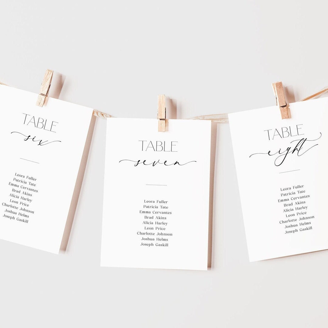 Minimalist Table Plan Card Templates With Calligraphy Font, Seating ...