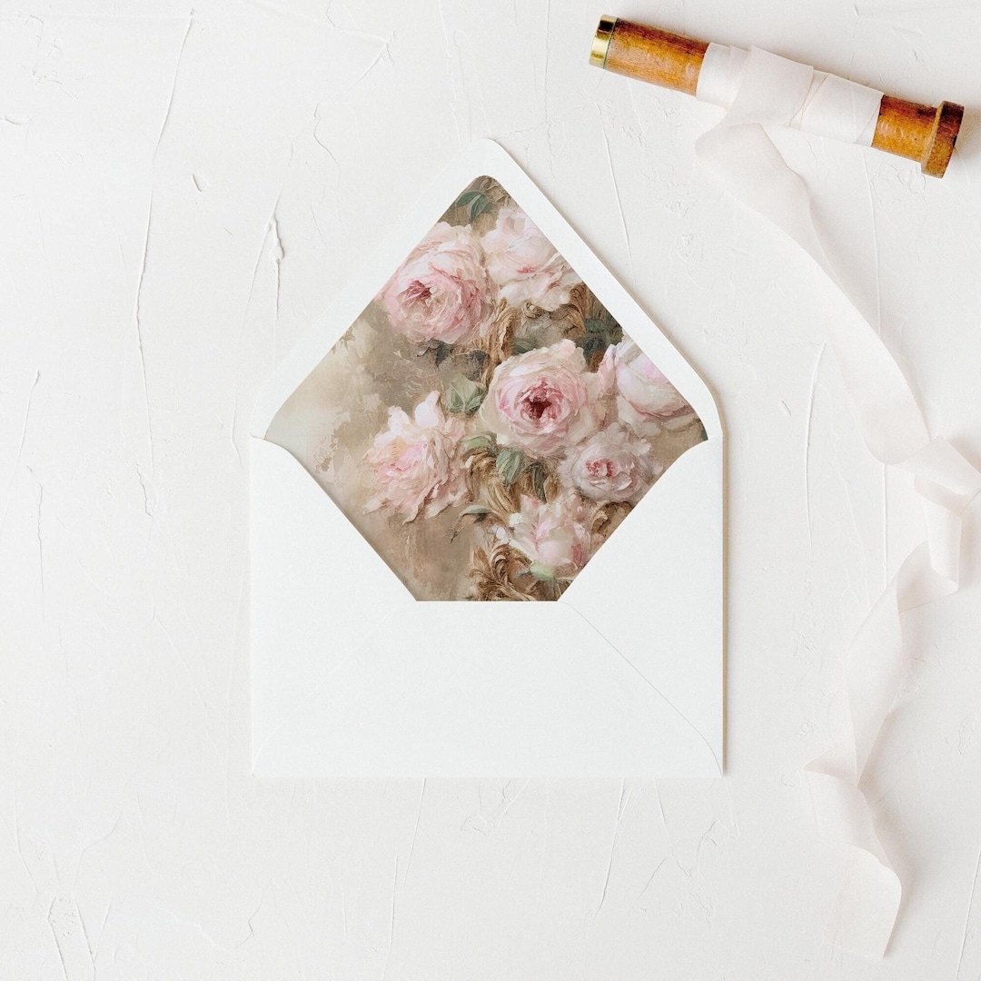Vintage Rose Envelope Liner Template, Printable Rose Fine Art Wedding ...