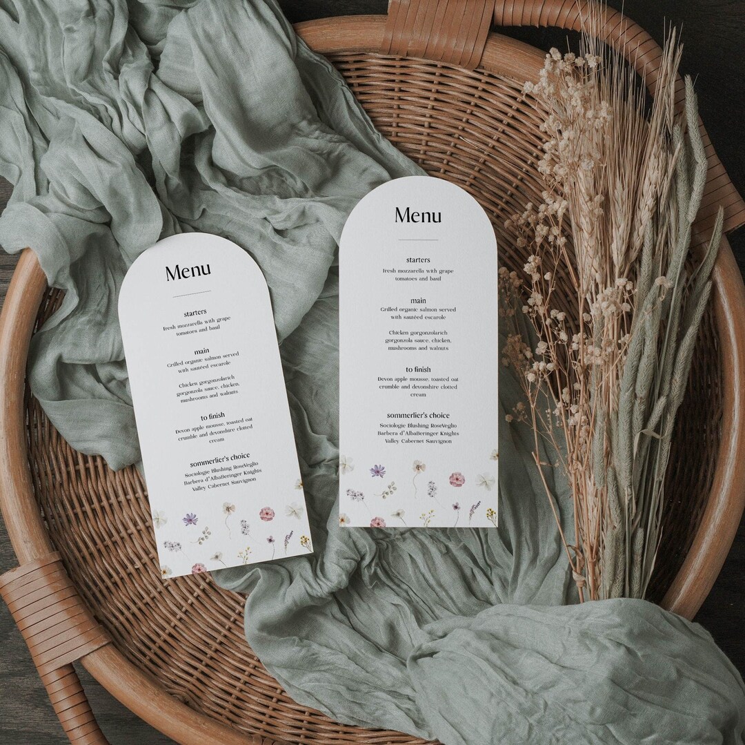 Floral Arch Wedding Menu Template, Printable Arch Menu 4x9 Inch With ...