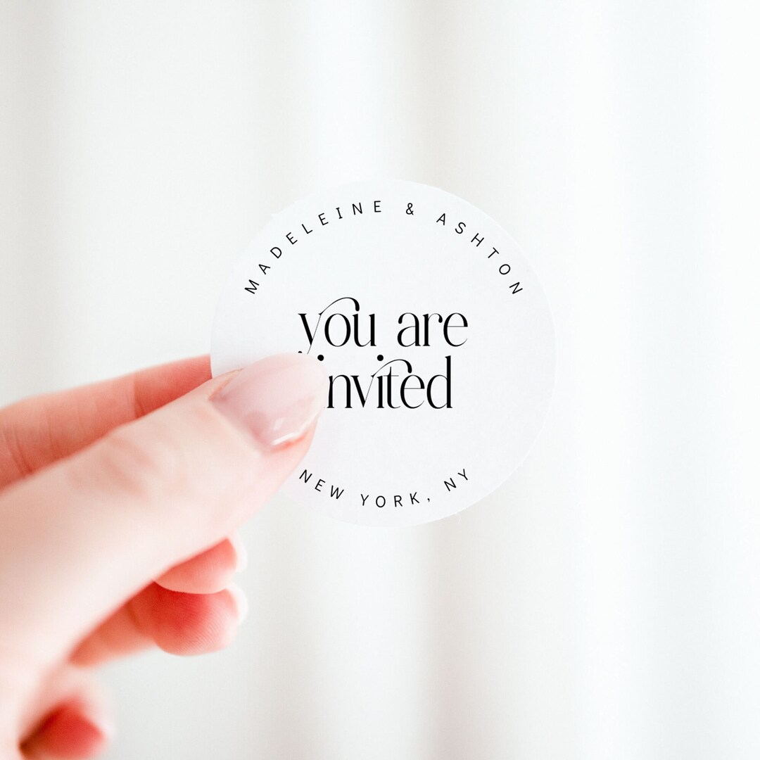 Round Wedding Envelope Stickers Template, Editable You Are Invited ...