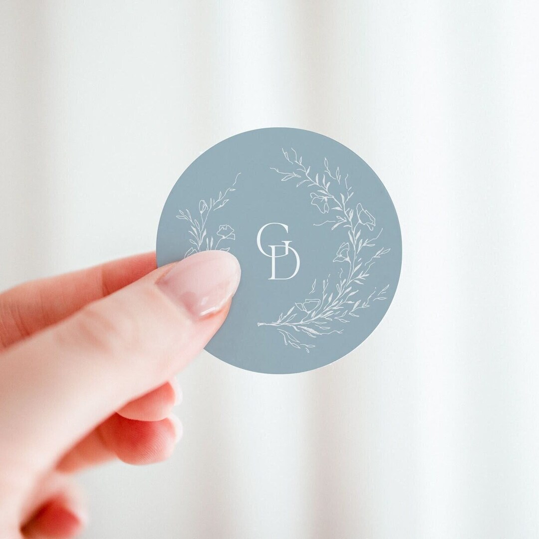 Printable Stickers Template With Initials and Floral Wedding Crest ...