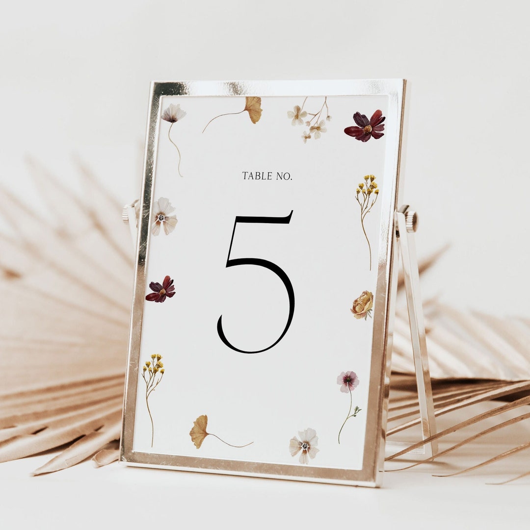 Printable Wildflower Table Number Template, Modern Printable Table ...