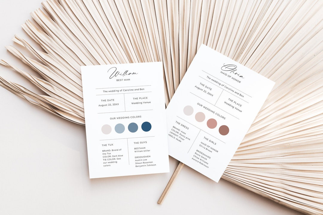 Wedding Info Card Template for Bridesmaids and Groomsmen, Printable ...
