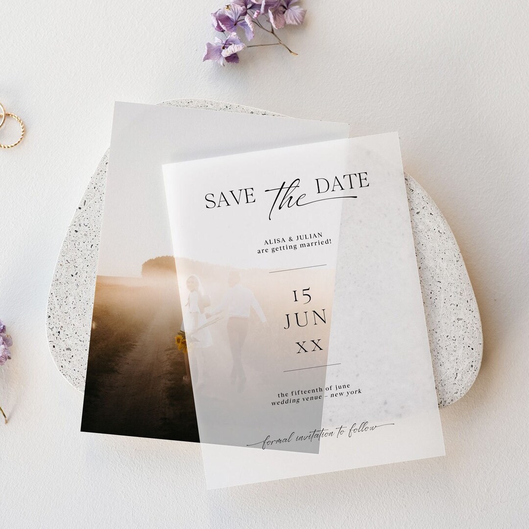 Photo Save the Date Template With Vellum Overlay, Editable and Printable Vellum Save the Date ...