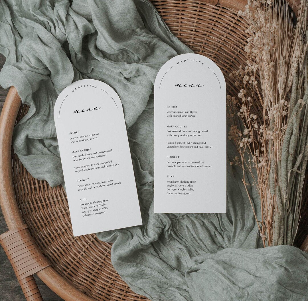 Printable Arch Menu Template With Guest Name, Boho Curved Wedding Menu ...
