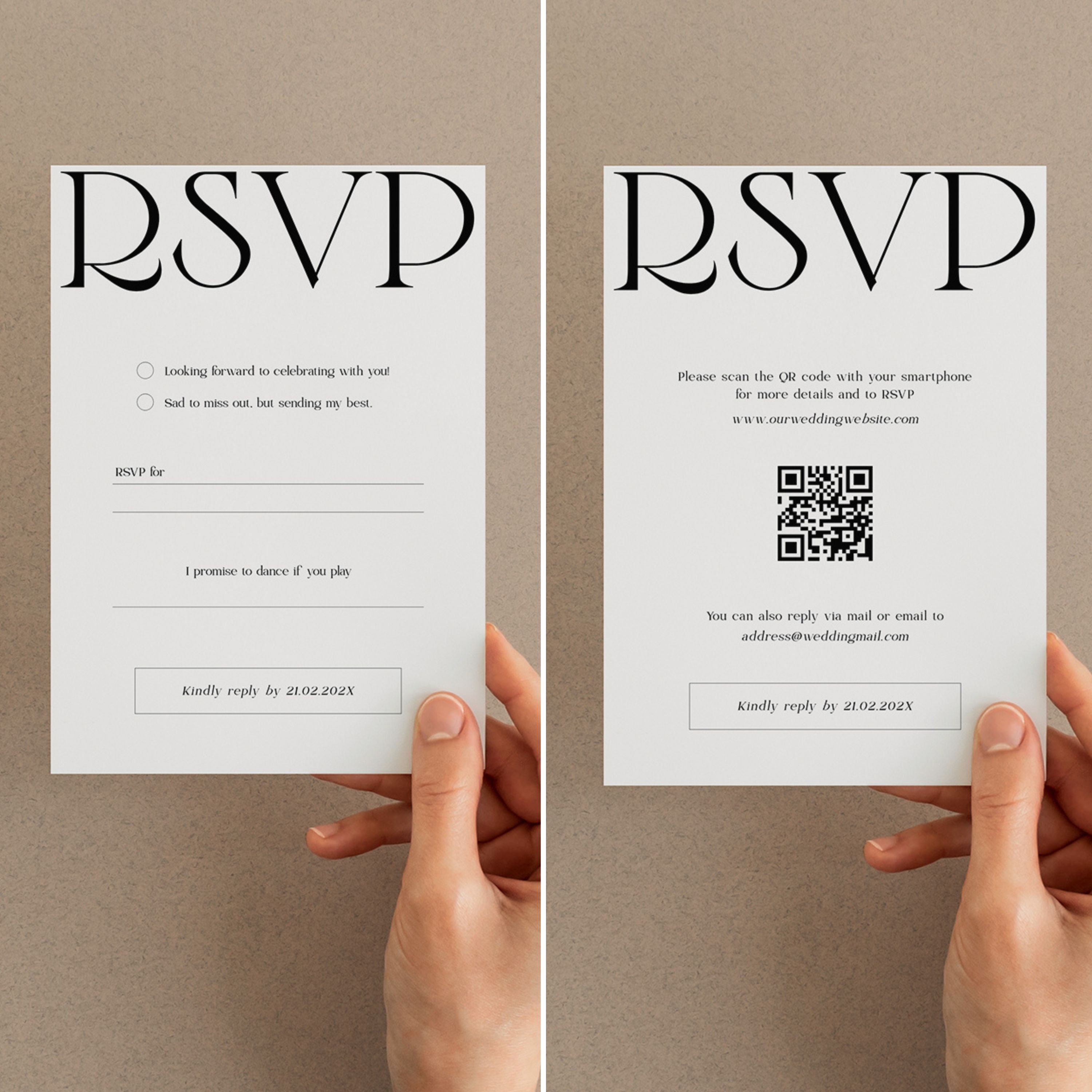 Printable RSVP Template With QR Code, Minimalist Modern Printable ...