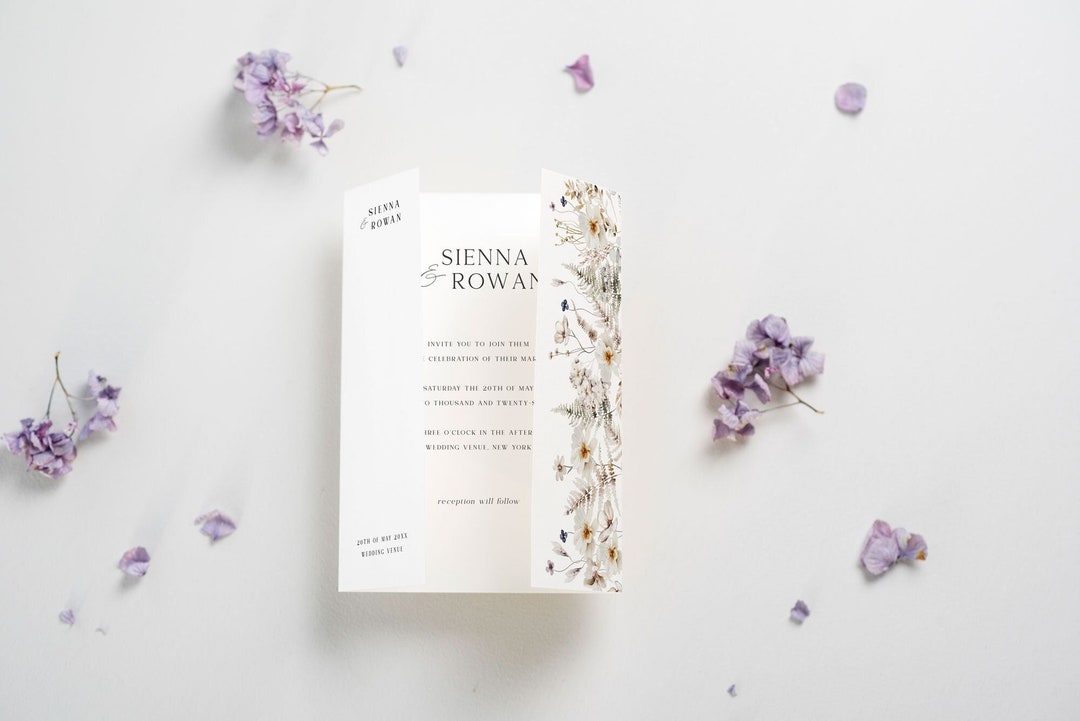 Floral Gatefold Wedding Invitation Template With QR Code - Etsy