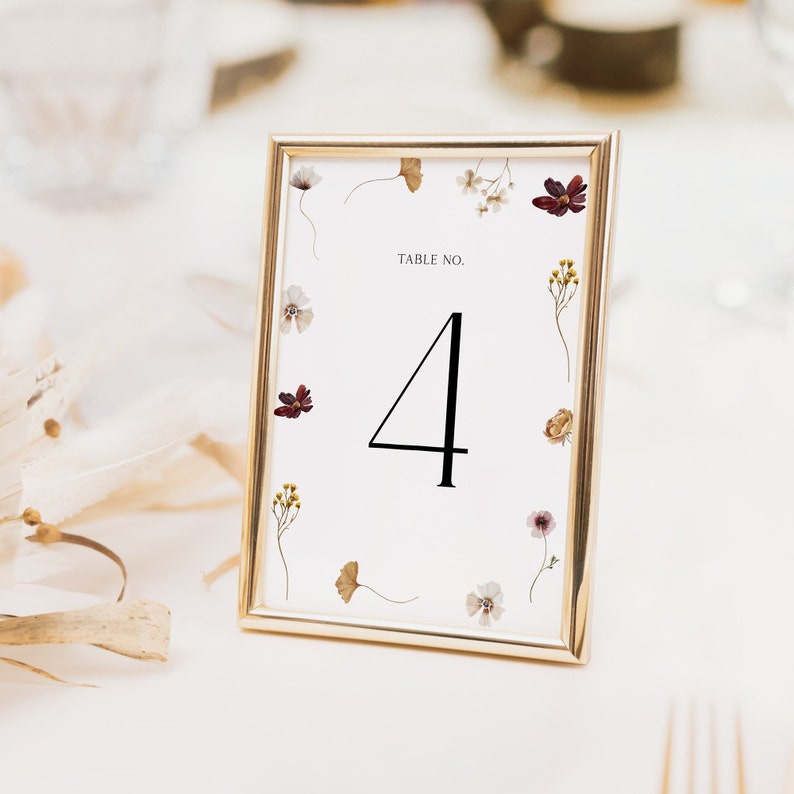 Printable Wildflower Table Number Template, Modern Printable Table ...