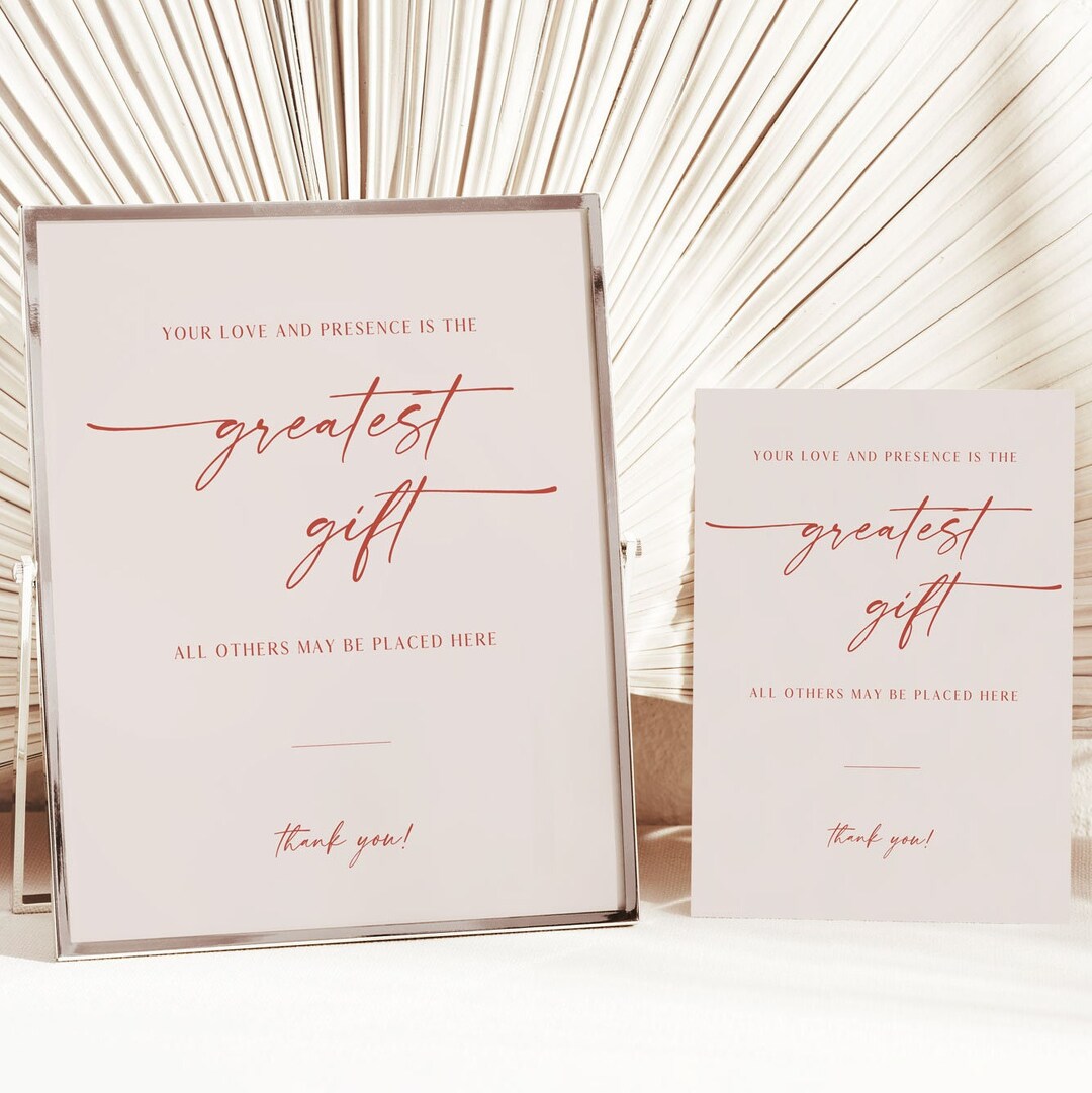 Wedding Gift Table Sign Template in Pink and Blush, Modern Reception ...