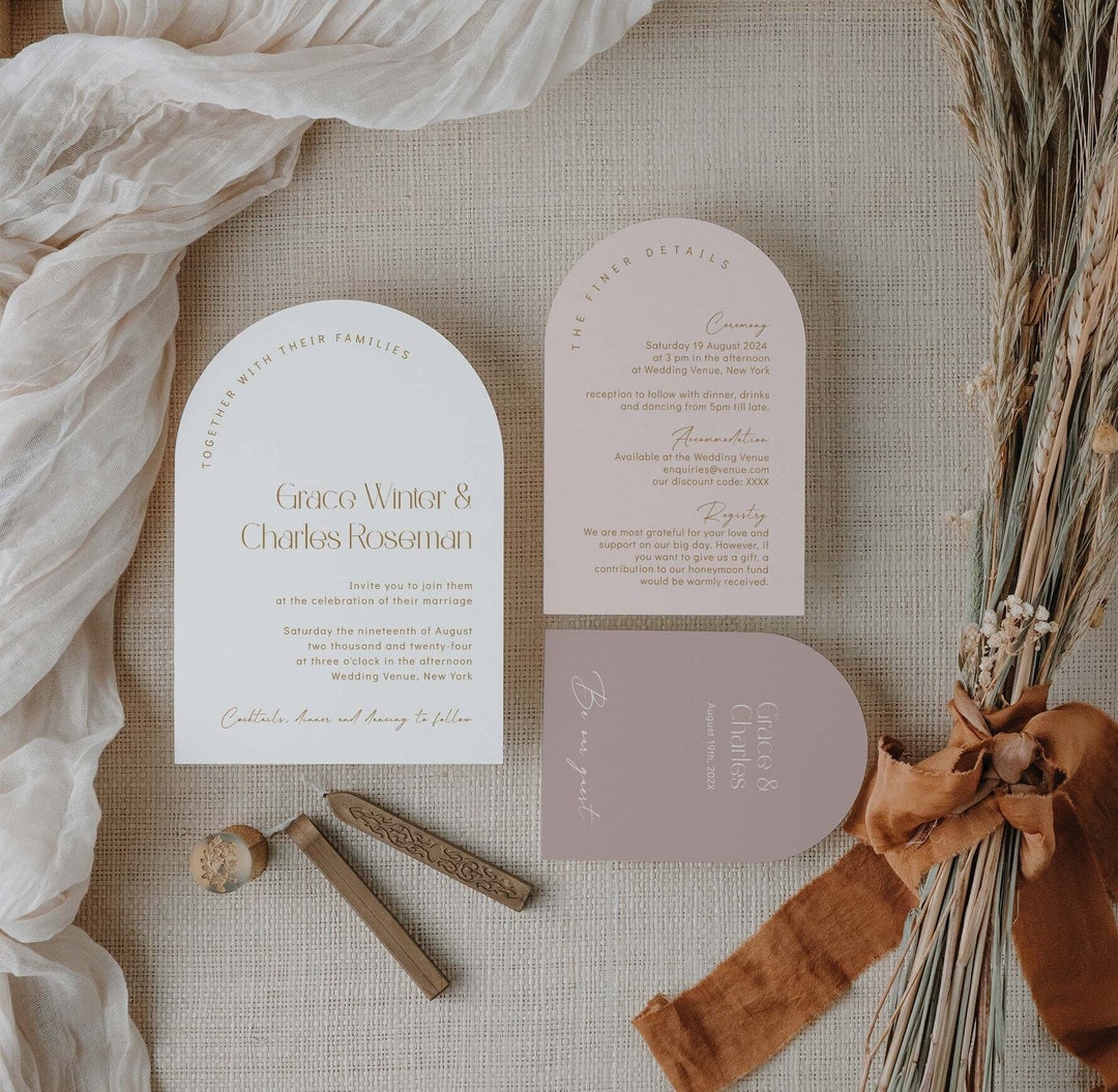 Arch Wedding Invitation Template Suite, Printable DIY Gold and Blush ...