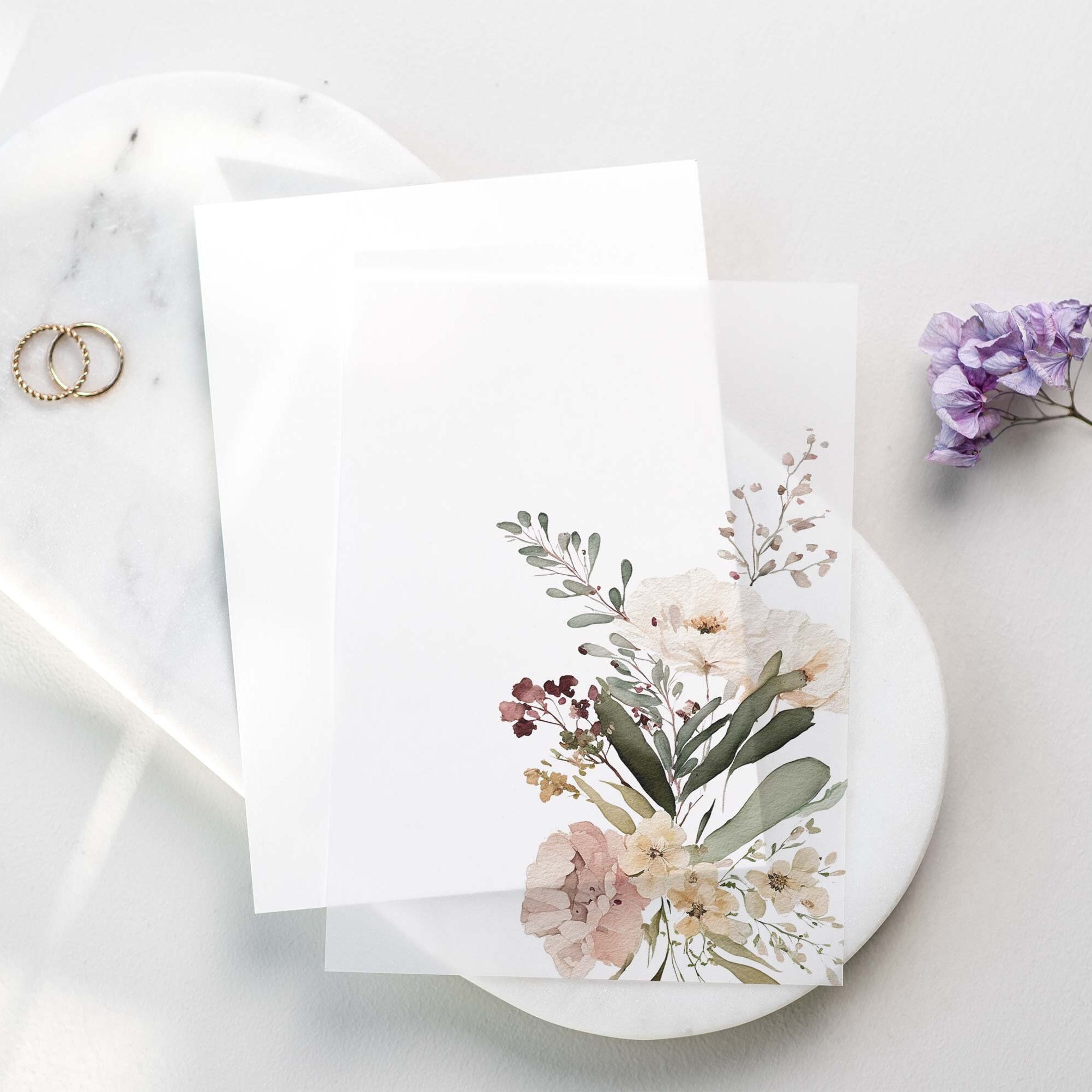 Floral Vellum Overlay for Wedding Invitation, Modern Vintage Wildflower ...