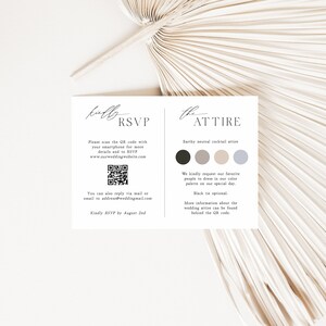 Printable RSVP + Wedding Attire Card Template With QR Code, Guest Dress ...
