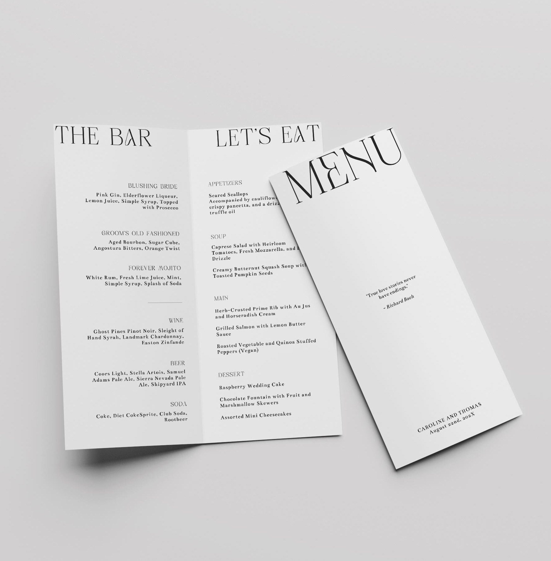 Printable Folded Wedding Menu With Bar Menu and Timeline With Icons ...