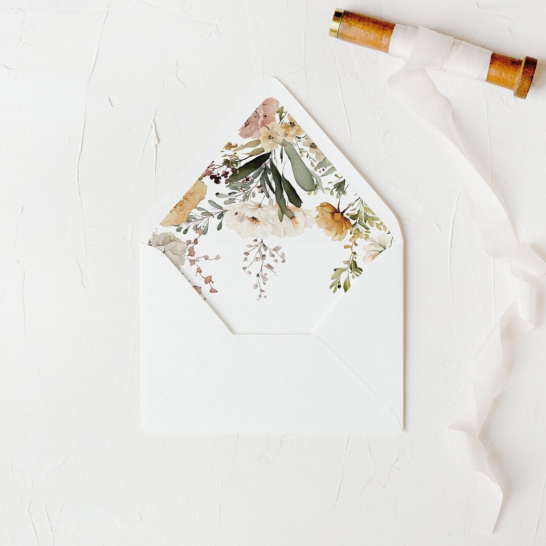 Printable Floral Envelope Liner Template, Vintage Wildflowers Wedding ...