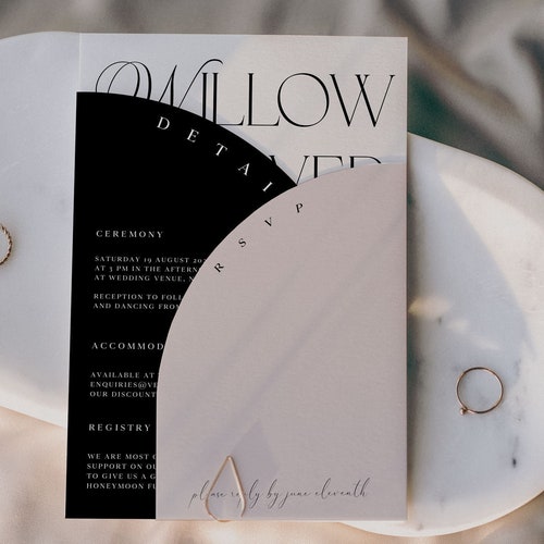 Half Arch Wedding Invitation Template Suite Black & Blush - Etsy