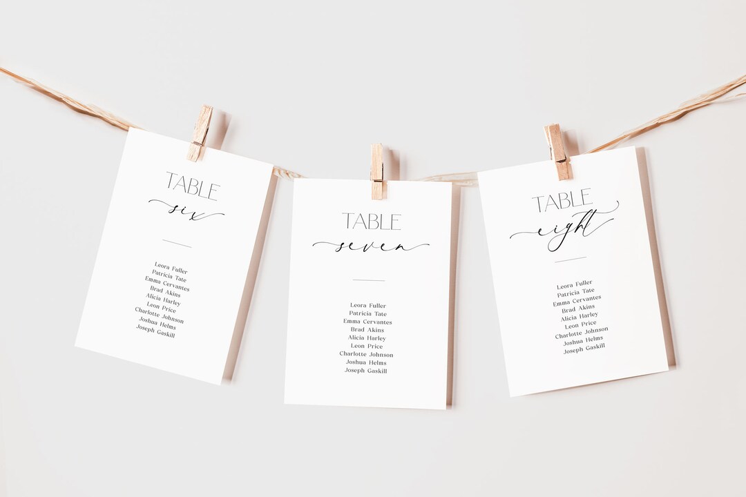 Minimalist Table Plan Card Templates With Calligraphy Font - Etsy