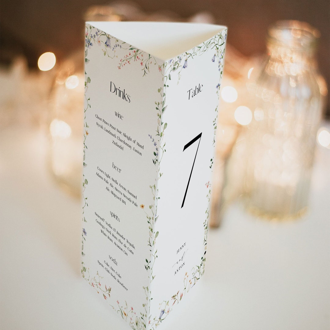 Floral Wedding Trifold Table Number & Menu Template, Editable ...